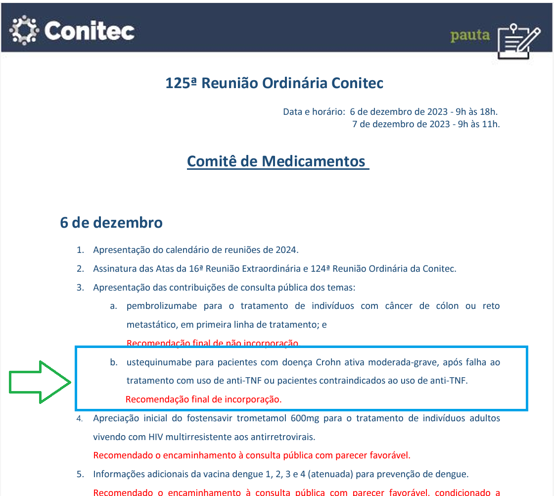 Conitec recomenda a incorporação do Ustequinumabe para pacientes com ...
